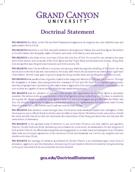 Doctrinal Statement Of Grand Canyon University Core Beliefs And Truths