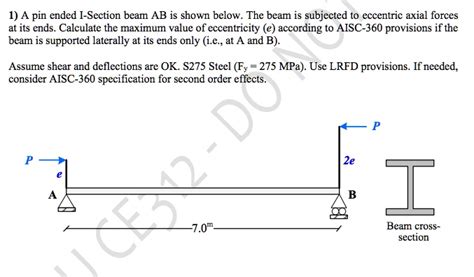 Solved Heb 300 P 300 Kn 1 A Pin Ended I Section Beam Ab Is Shown Below The Beam Is Subjected