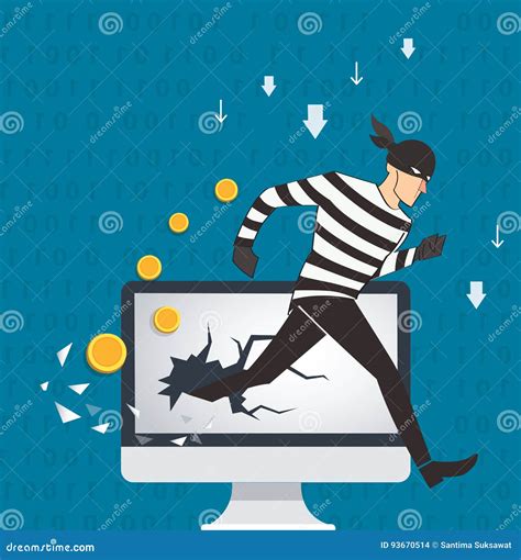 Business Concept Illustration Of A Hacker Binary Data And Network Security Terms Stock Vector