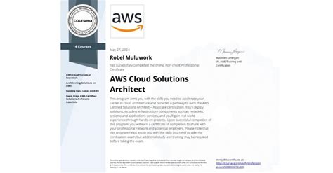 Robel Muluwork On Linkedin Completion Certificate For Aws Cloud Solutions Architect