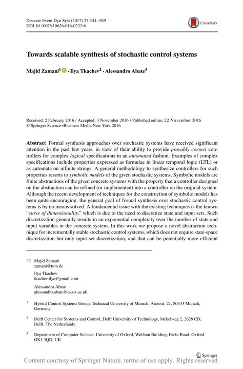 towards scalable synthesis of stochastic control systems request pdf