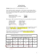 In Class Exercises Activity Based Costing In Class Exercises Activity Based Costing Problem