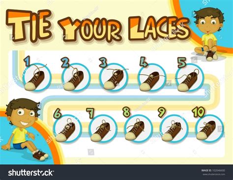 Instructional Poster Showing How To Tie Shoelaces Step By Step Stock