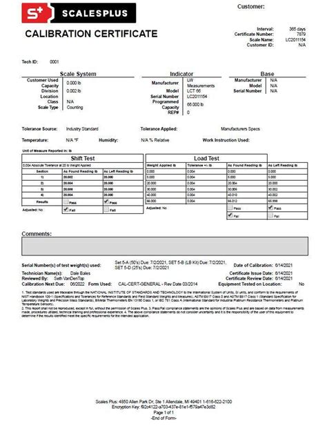 Scales Plus Nist Traceable Calibration Certificate Scales Plus