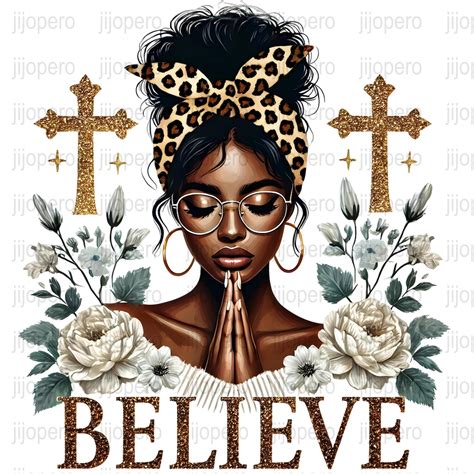 African American Woman Praying Art Leopard Print Digital Png