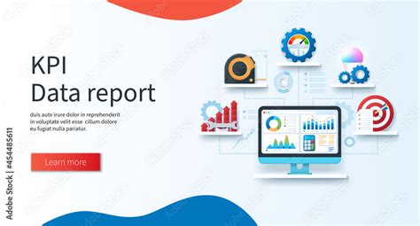 Key Performance Indicator Data Report Banner Computer With Graphs And