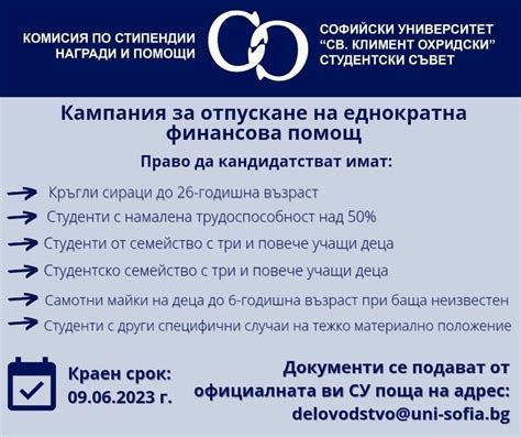 Кампания за отпускане на еднократна финансова помощ Исторически факултет