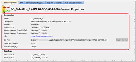 General Properties Tab Ethercat Device
