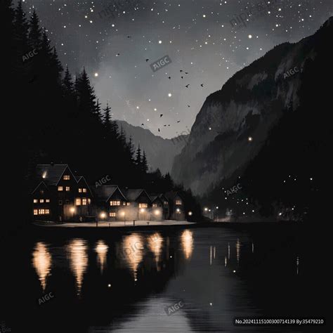 Ai创作图插画夜景湖泊 萤火虫夜晚挂画 山水星空画 梦幻夜晚立体画 意境图片星月山川挂图 梦幻夜景插画 美好的夜晚插画 手绘星空壁纸 夜景装饰