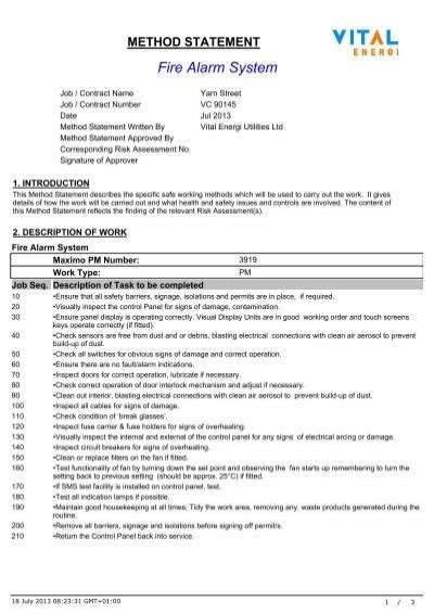 Method Statement Fire Alarm System Vital Energi