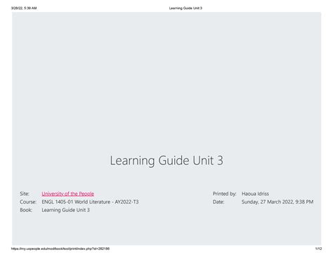 learning guide unit 3 strengthen verbal and visual literacy discuss given readings while
