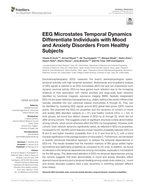 Pdf Eeg Microstates Temporal Dynamics Differentiate Individuals With
