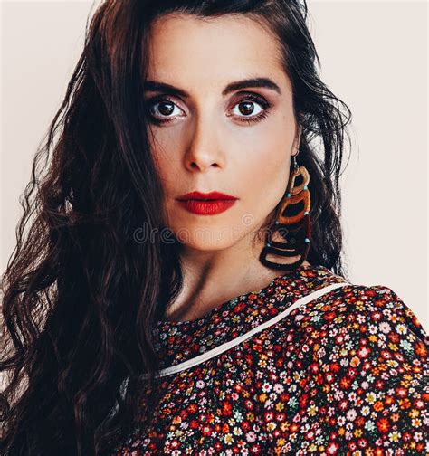 Portrait Of A Sensual Brunette Girl Long Hair Vintage Style Stock