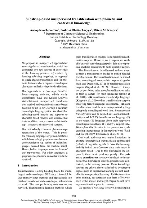 Pdf Substring Based Unsupervised Transliteration With Phonetic And