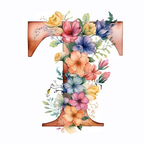 Premium Ai Image Watercolor Floral Letter T