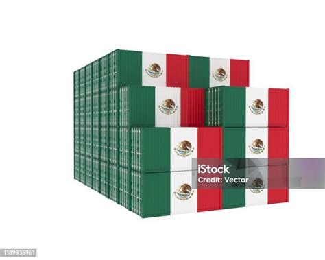 흰색 배경에 멕시코 플래그와화물 컨테이너의 3d 그림입니다 배달 운송 운송 화물 운송 경제에 대한 스톡 사진 및 기타 이미지 Istock