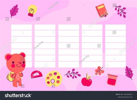 Back School Timetable Hand Drawn Classroom Stock Vector Royalty Free