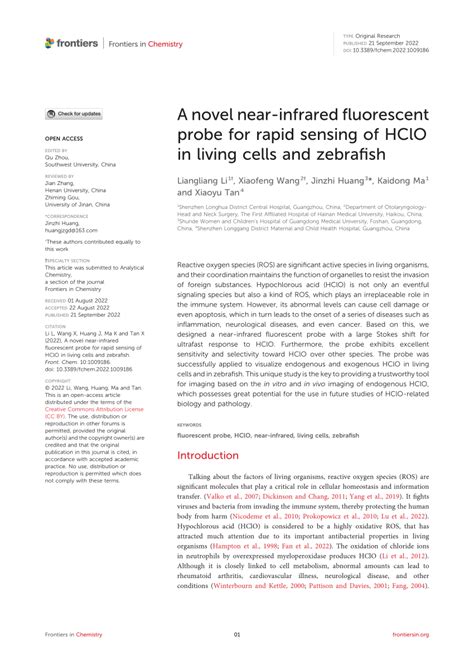 Pdf A Novel Near Infrared Fluorescent Probe For Rapid Sensing Of Hclo