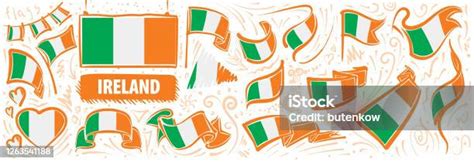 다양한 크리에이티브 디자인에서 아일랜드 국기의 벡터 세트 국가 관광명소에 대한 스톡 벡터 아트 및 기타 이미지 국가 관광명소 국기 그림 이야기 Istock