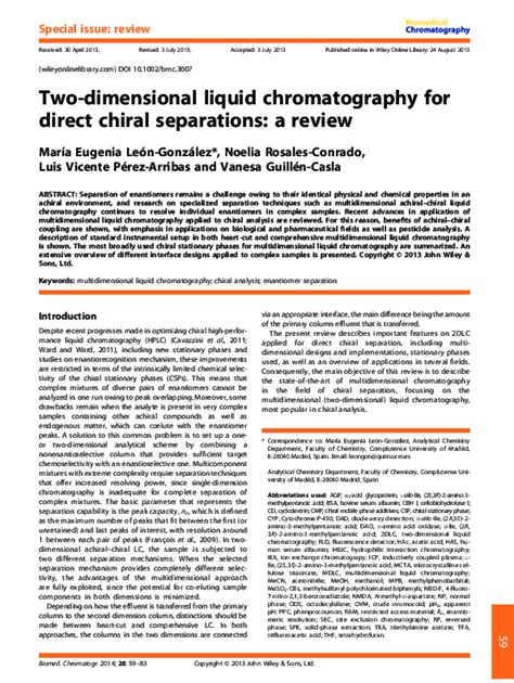 Pdf Two Dimensional Liquid Chromatography For Direct Chiral Separations A Review
