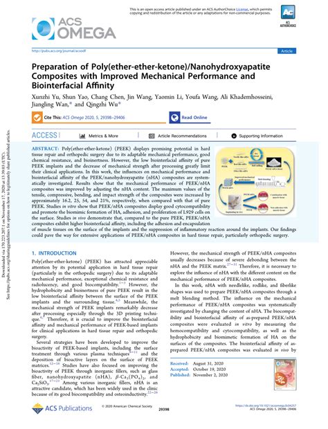 Pdf Preparation Of Polyether Ether Ketonenanohydroxyapatite Composites With Improved