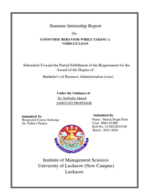 Manoj Internship Report Pdf Loans Payments