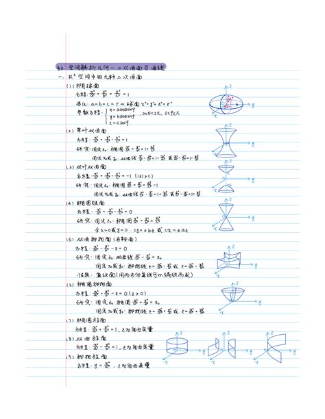 高等数学（北大版）笔记习题（5 3）向量代数与空间解析几何 二次曲面与曲线 哔哩哔哩