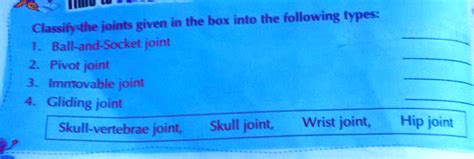 [get Answer] Classify The Joints Given In The Box Into The Following Types 1 Ball And Socket