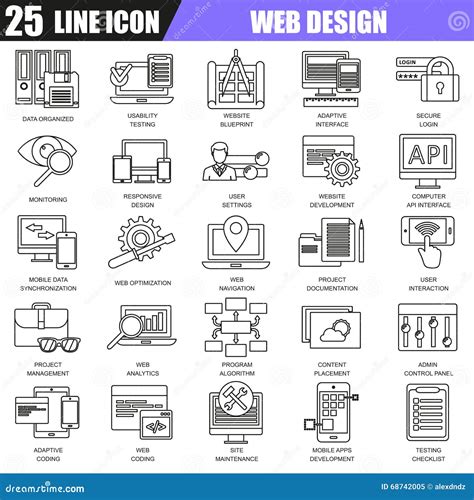 Thin Line Icons Set Of Web Design And Development Stock Vector Illustration Of Abstract