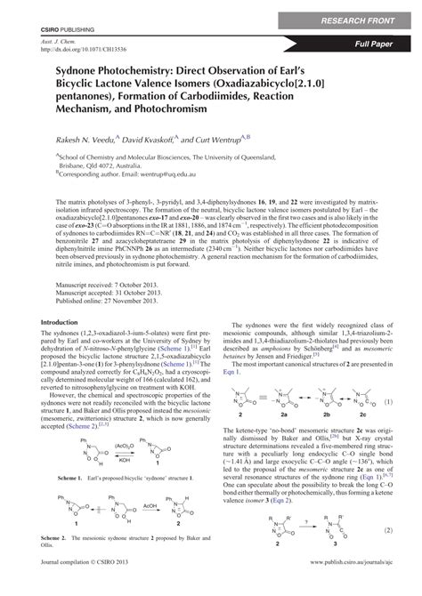 Pdf Sydnone Photochemistry Direct Observation Of Earls Bicyclic