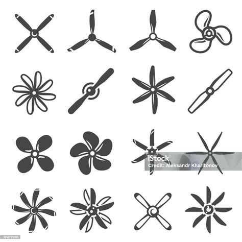프로펠러 구색 흑백 아이콘 격리 세트 팬 송풍기 픽토그램 컬렉션 프로펠러에 대한 스톡 벡터 아트 및 기타 이미지 프로펠러 무인 항공기 항공 비행체 Istock