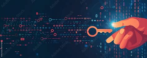 Side View Flat Design Of A Hand Holding A Key Surrounded By Binary Code Highlighting The Role
