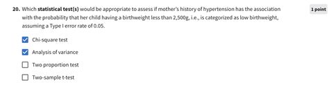 Solved Which Statistical Test S Would Be Appropriate To Chegg Com