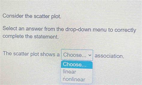 Consider The Scatter Plot Select An Answer From The Drop Down Menu To Correctly Complete Algebra