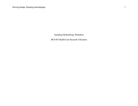 Samplingmethodsworksheetdocx Sampling Methodology Worksheet Hcs465
