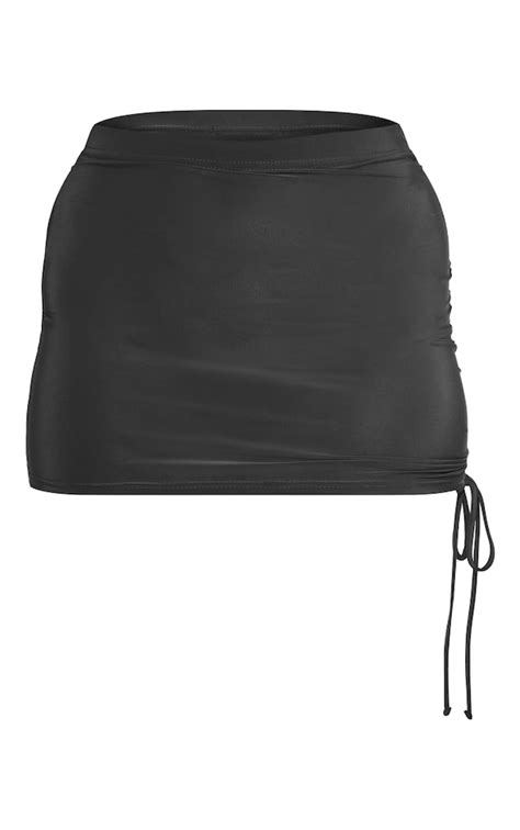 Black Slinky Ruched Side Extreme Micro Mini Skirt Bottoms