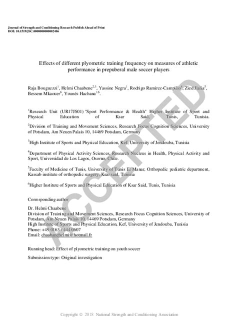 Pdf Effects Of Different Plyometric Training Frequencies On Measures Of Athletic Performance