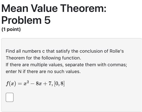 solved mean value theorem problem 5 1 ﻿point find all