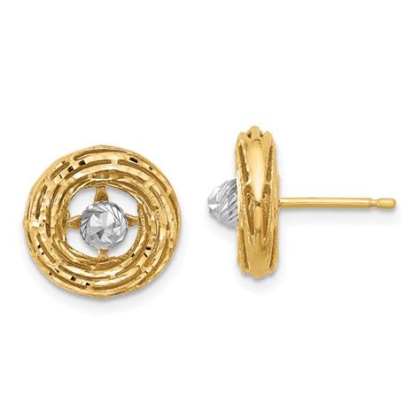 Leslies 14k Two Tone Polishedtextureddia Cut Post Earrings