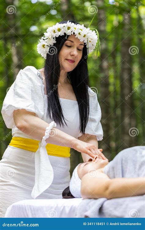 Therapist Female Doctor Making Woman Relaxing Spa Face Massage With
