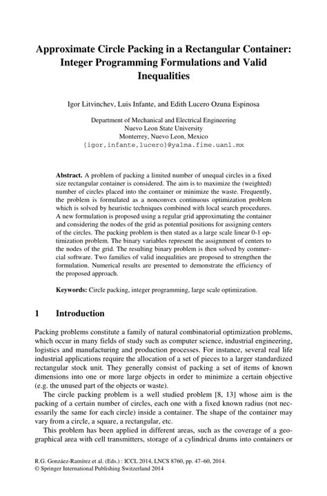 PDF Approximate Circle Packing In A Rectangular Container Integer