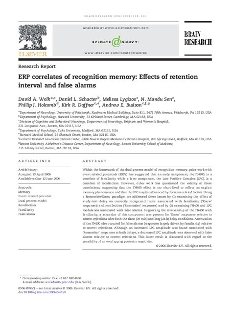 Pdf Erp Correlates Of Recognition Memory Effects Of Retention