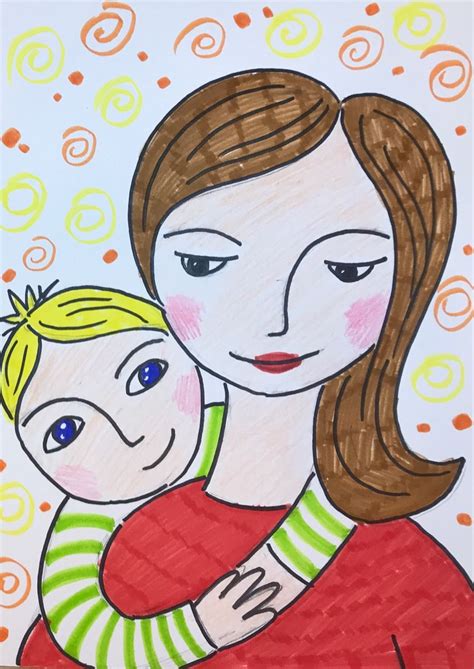 Мама рисунок Мама и сын семья ребёнок дочь Школьные художественные проекты Рисунки в ярких