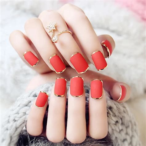 Red Sex Metallic False Nails 3 Sets Lot Bride Acrylic Nail Tips Full French Nail Tips New Fake