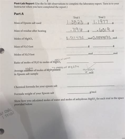 solved post lab report use the in lab observations to