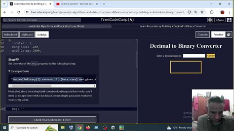 Learn Recursion By Building A Decimal To Binary Converter Step 99 Youtube