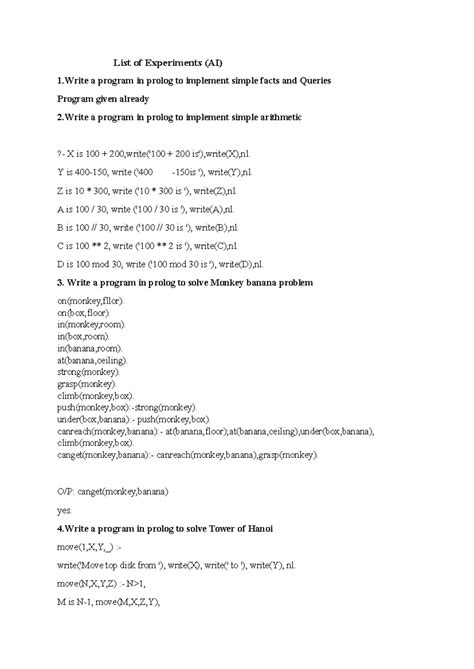 NLP Lab Manual List Of Experiments AI A Program In Prolog To Implement Simple Facts And