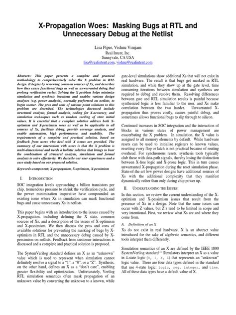 X Propagation Woes Masking Bugs At Rtl And Unnecessary Debug At The Netlist Download Free Pdf