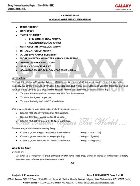 05 array and string pdf data type integer computer science