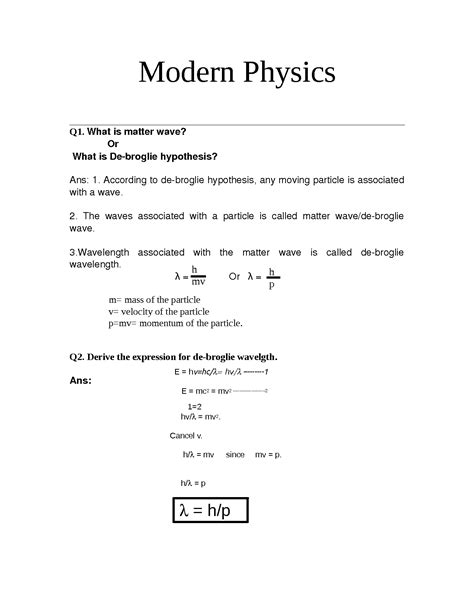 SOLUTION Modern Physics Notes Studypool